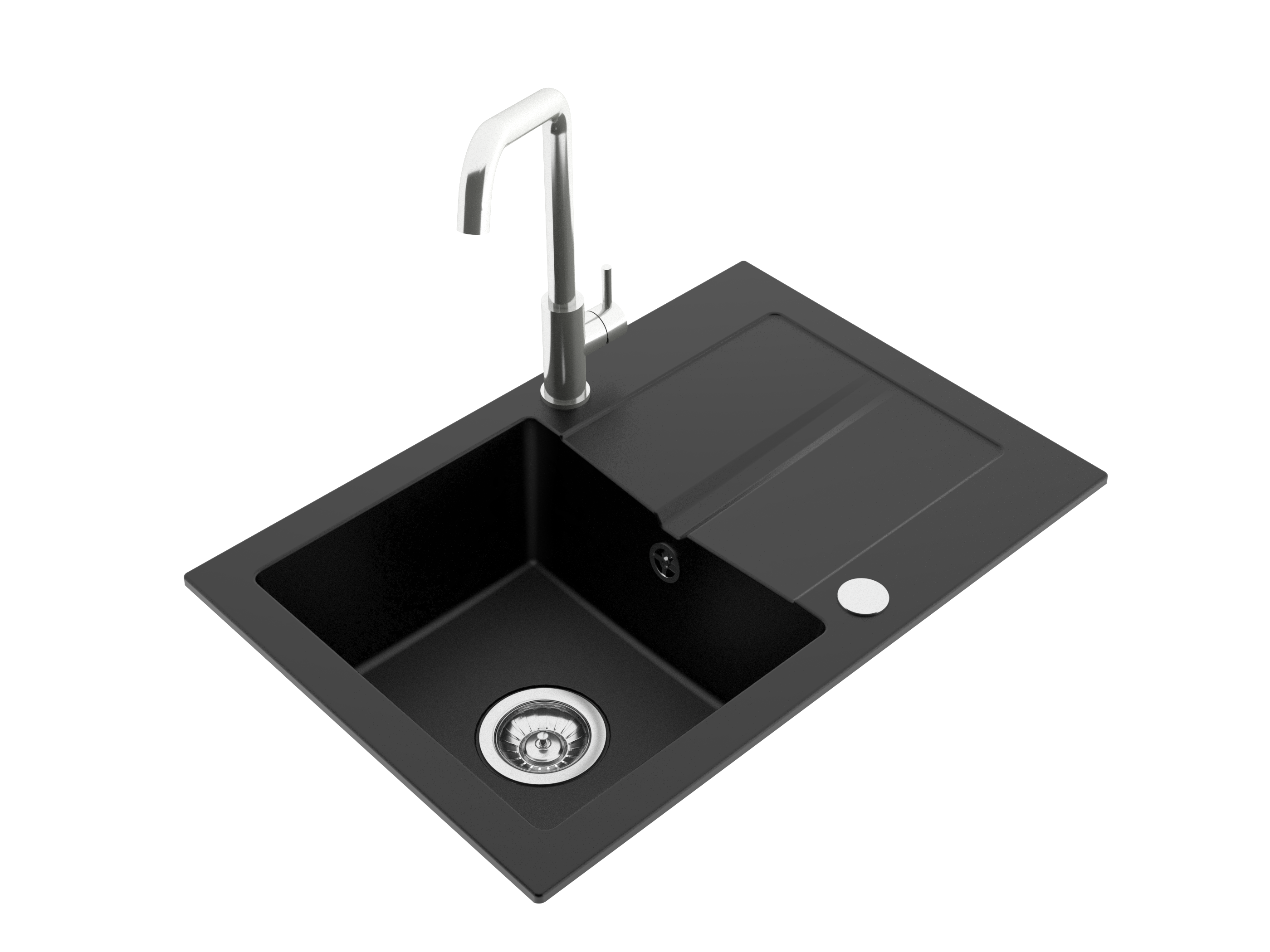 Zlewozmywak granitowy Tagi 1-komorowy antracyt 65x44x17,5 cm z baterią ...